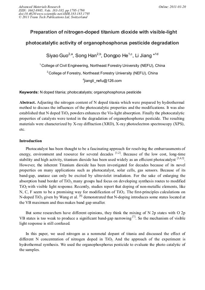 Preparation of Nitrogen-Doped Titanium Dioxide with Visible-Light ...