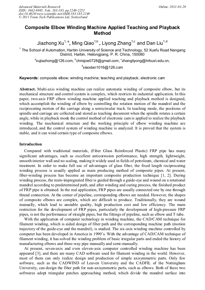 Composite Elbow Winding Machine Applied Teaching and Playback Method ...