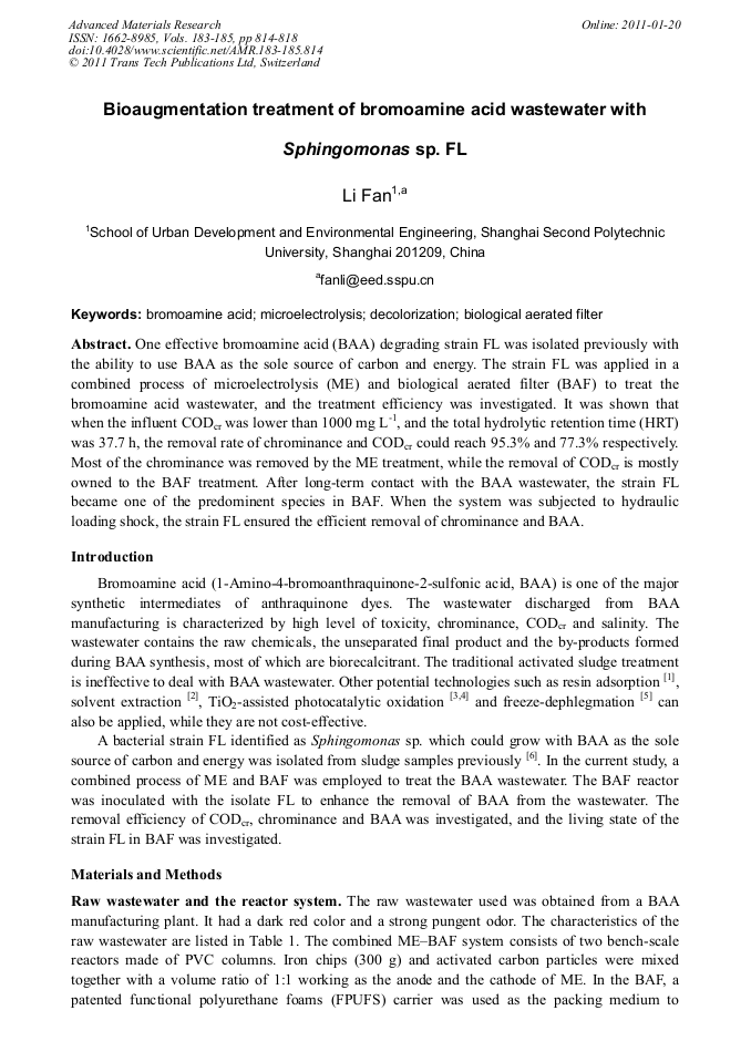 Bioaugmentation Treatment of Bromoamine Acid Wastewater with ...