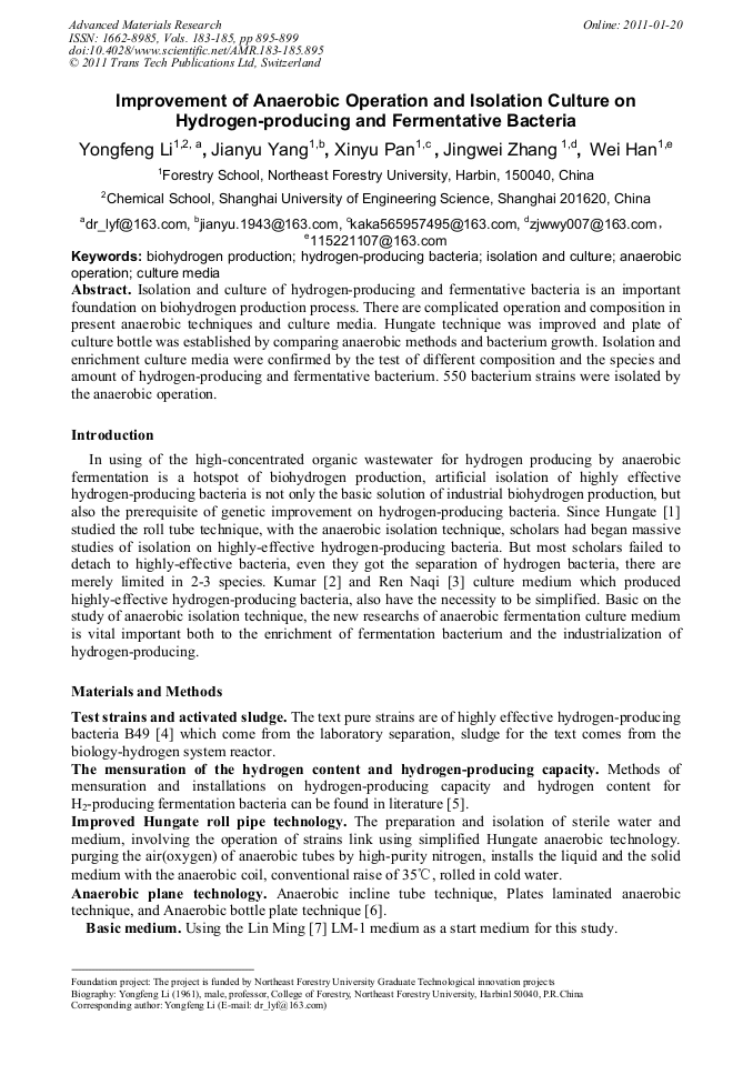Improvement of Anaerobic Operation and Isolation Culture on Hydrogen ...