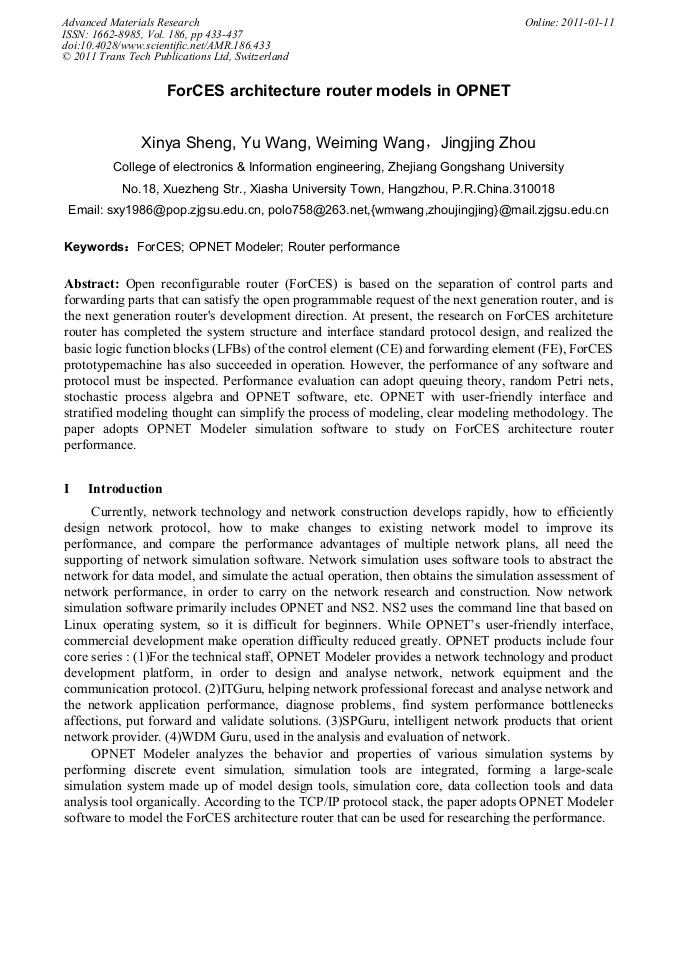 ForCES Architecture Router Models in OPNET | Scientific.Net