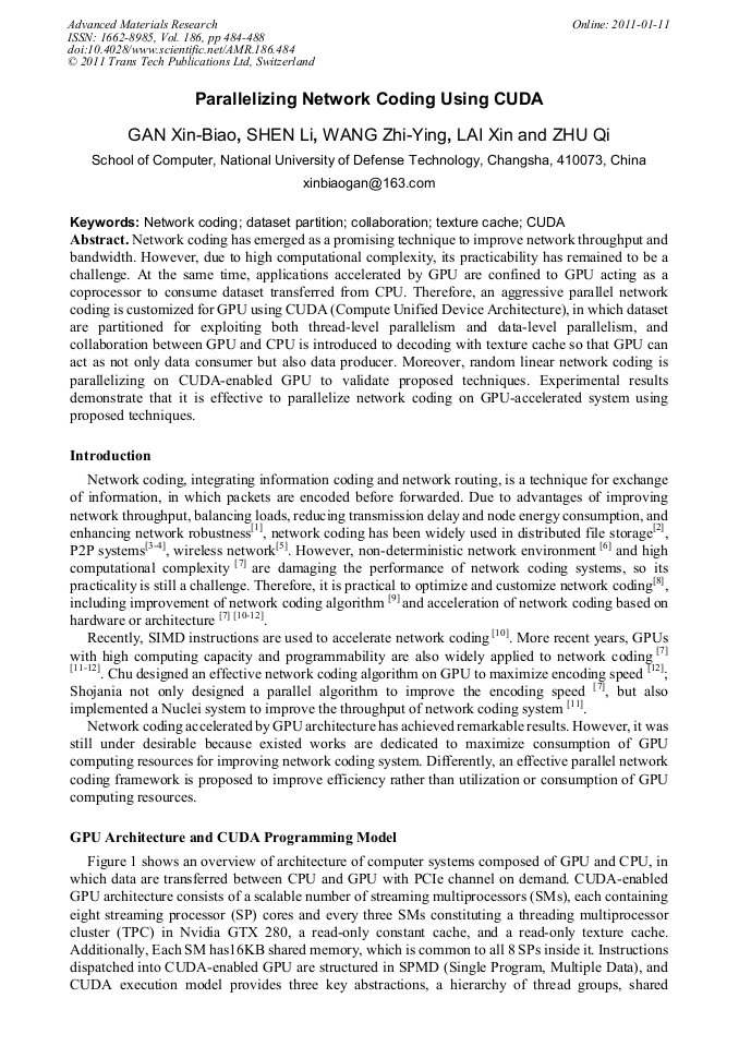 Parallelizing Network Coding Using Cuda Scientificnet 8508