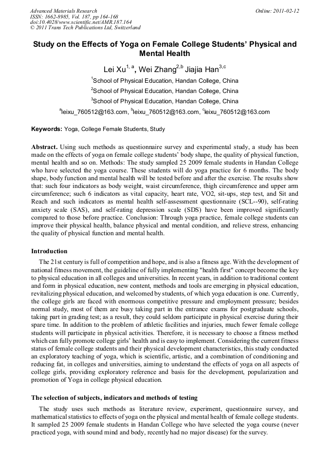 Study On The Effects Of Yoga On Female College Students Physical And