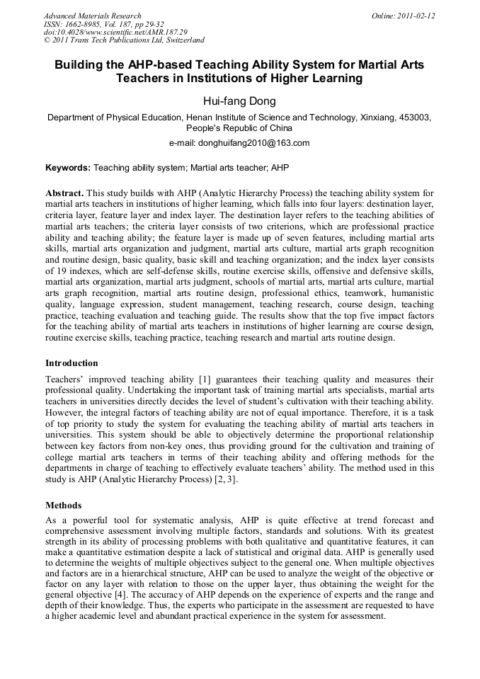 Building the AHP-Based Teaching Ability System for Martial Arts ...
