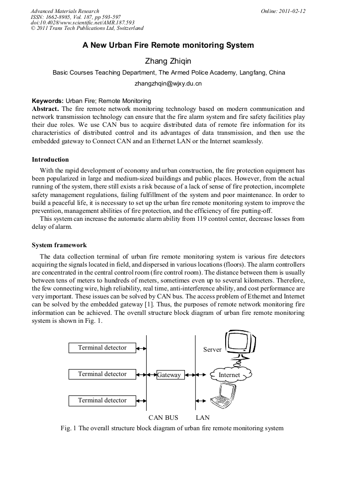 A New Urban Fire Remote Monitoring System | Scientific.Net