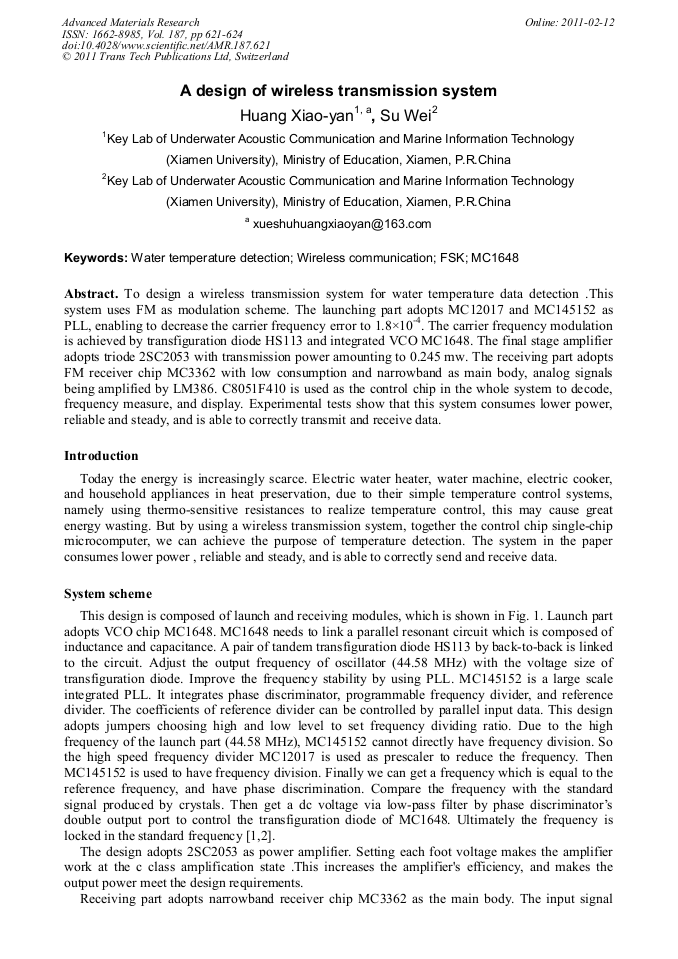 A Design of Wireless Transmission System | Scientific.Net