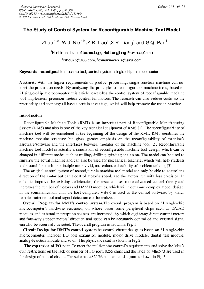 The Study of Control System for Reconfigurable Machine Tool Model ...