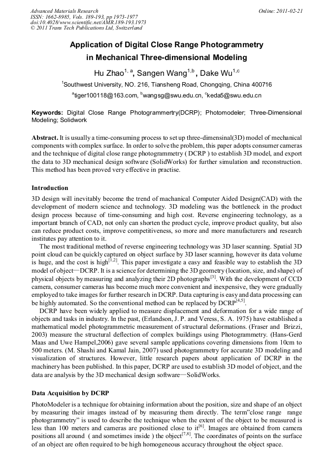 Application of Digital Close Range Photogrammetry in Mechanical Three ...
