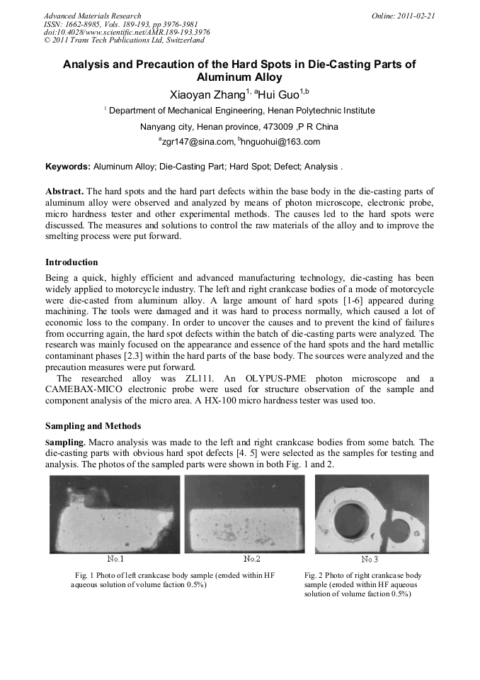 Analysis and Precaution of the Hard Spots in Die-Casting Parts of ...