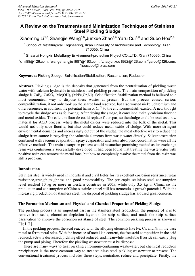 A Review on the Treatments and Minimization Techniques of Stainless ...