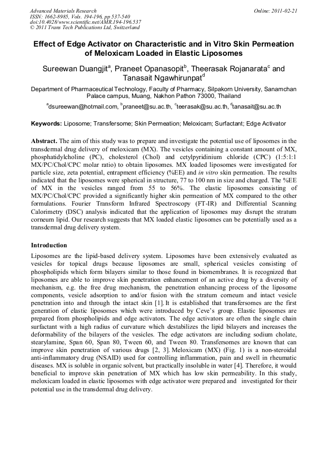 Effect of Edge Activator on Characteristic and in Vitro Skin Permeation ...