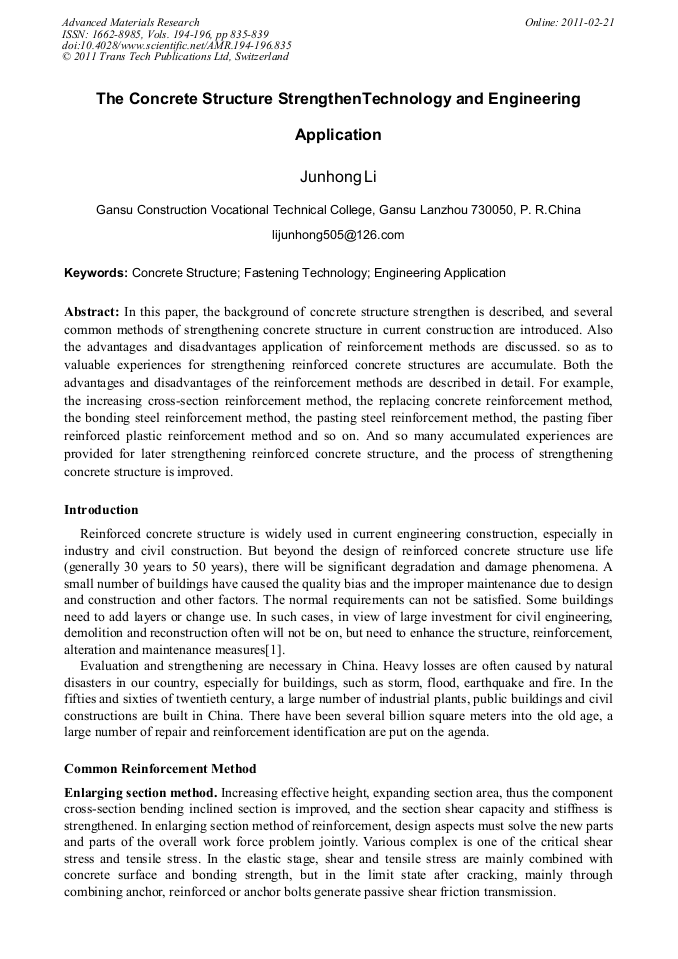 The Concrete Structure Strengthen Technology and Engineering ...