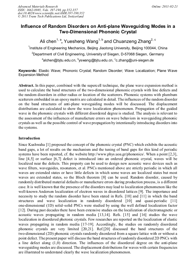 Influence of Random Disorders on Anti-Plane Waveguiding Modes in a Two ...