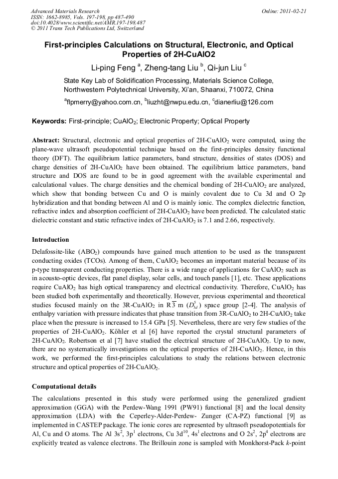 First-Principles Calculations on Structural, Electronic, and Optical ...