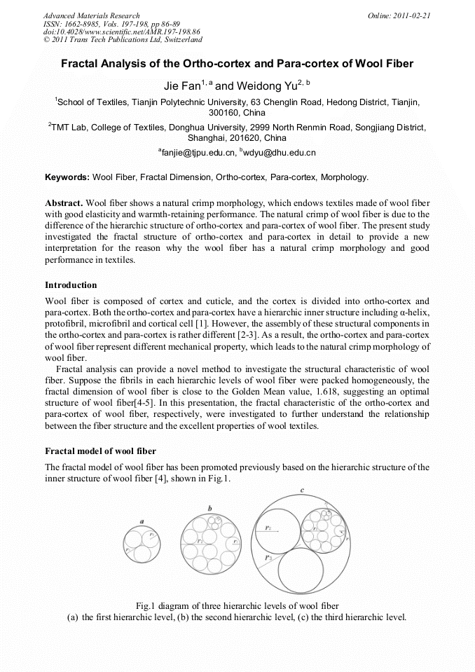 Fractal Analysis of the Ortho-Cortex and Para-Cortex of Wool Fiber ...