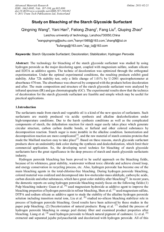 Study on Bleaching of the Starch Glycoside Surfactant | Scientific.Net