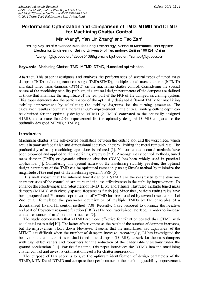 Performance Optimization and Comparison of TMD, MTMD and DTMD for ...