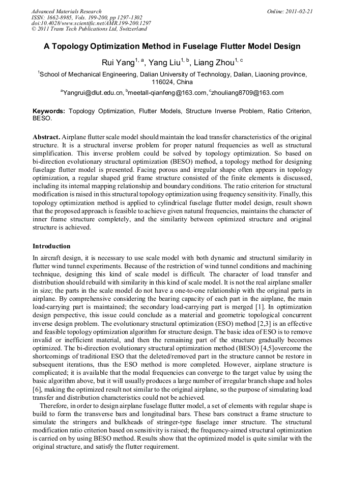 A Topology Optimization Method in Fuselage Flutter Model Design ...