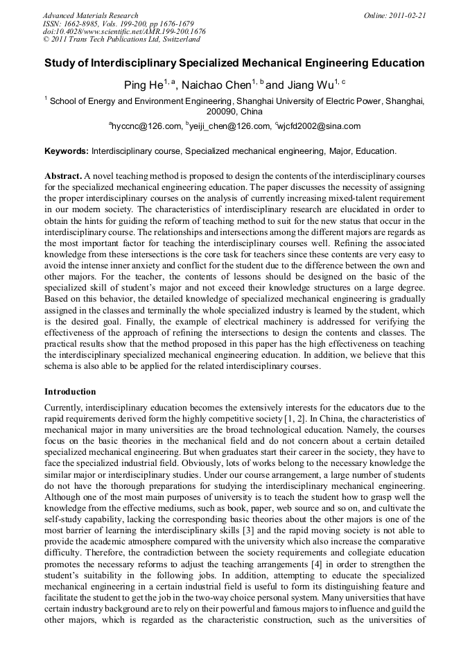 Study of Interdisciplinary Specialized Mechanical Engineering Education ...