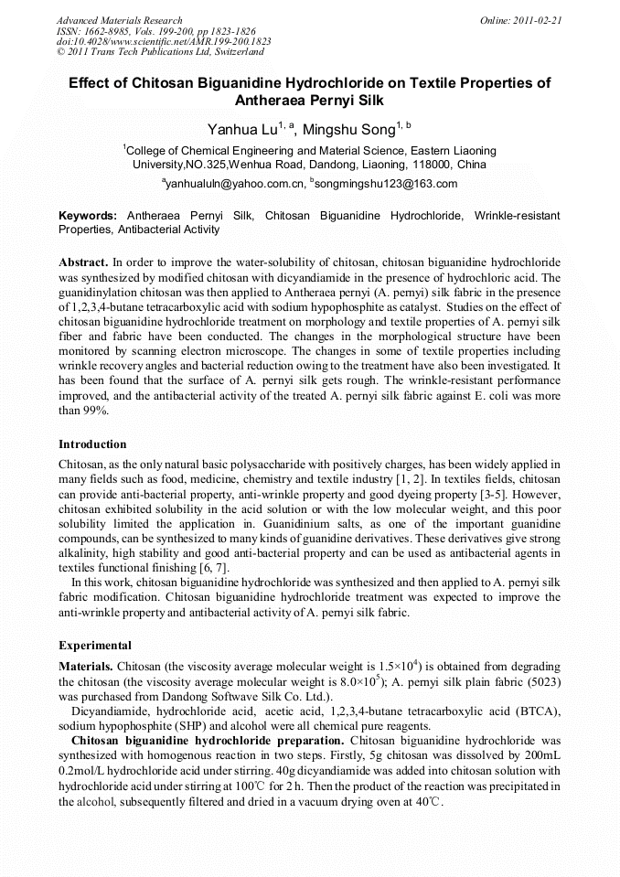 Effect of Chitosan Biguanidine Hydrochloride on Textile Properties of ...