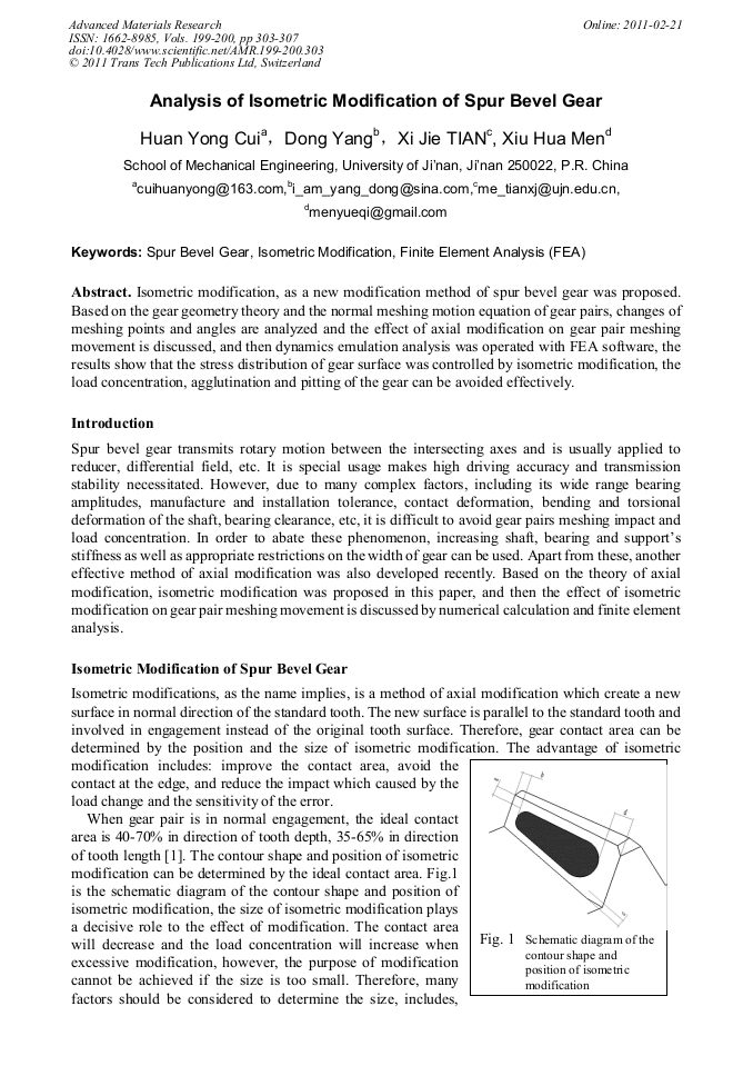 Analysis of Isometric Modification of Spur Bevel Gear | Scientific.Net