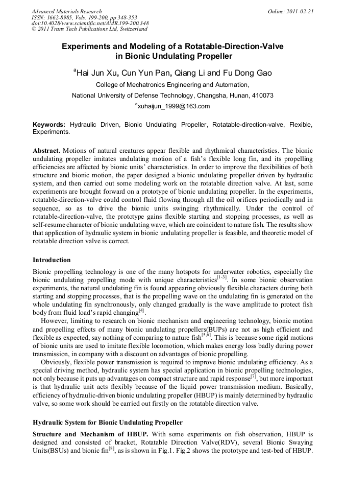 Experiments and Modeling of a Rotatable-Direction-Valve in Bionic ...