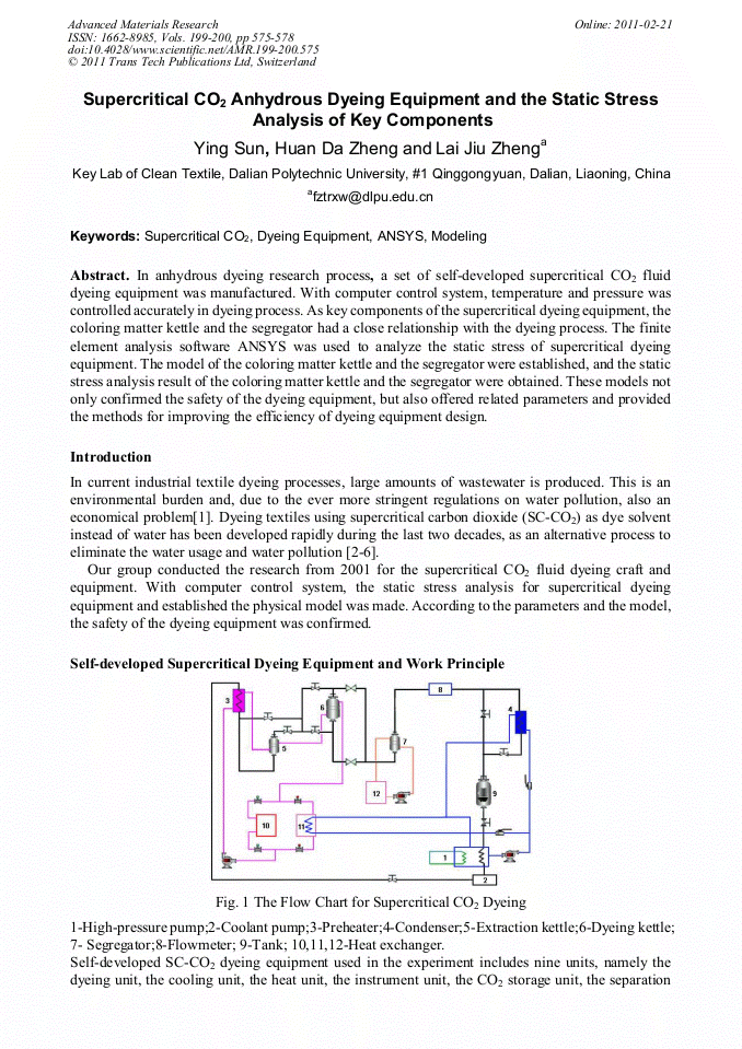 Supercritical CO2 Anhydrous Dyeing Equipment and the Static Stress ...