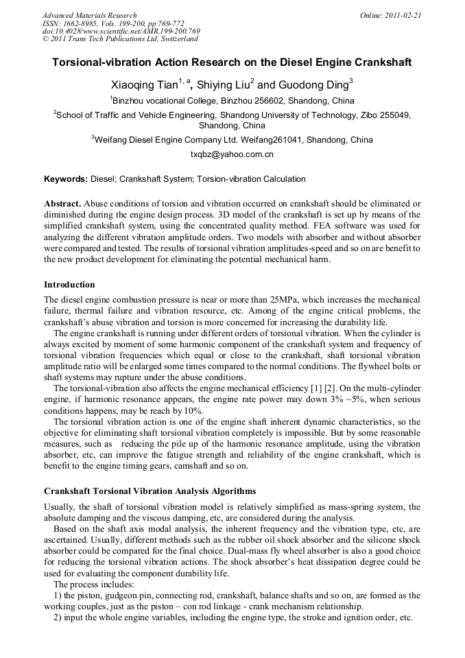 Torsional-Vibration Action Research on the Diesel Engine Crankshaft ...