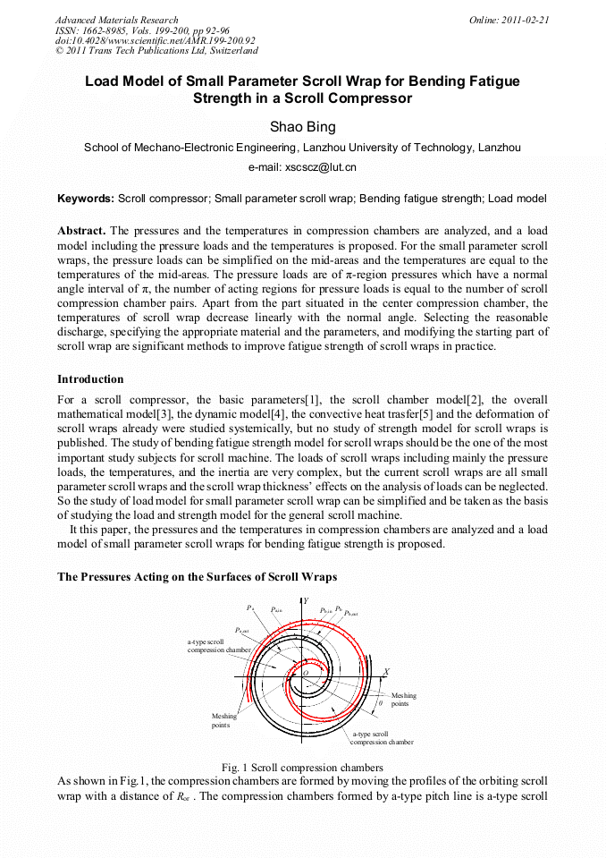 Load Model of Small Parameter Scroll Wrap for Bending Fatigue Strength ...