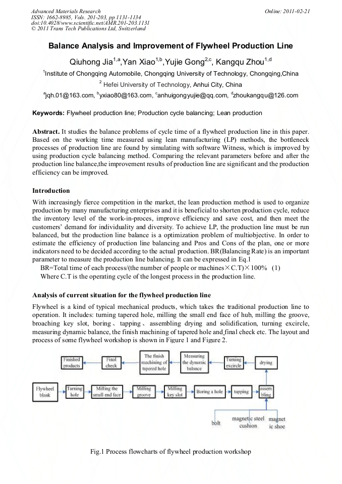 Balance Analysis and Improvement of Flywheel Production Line ...
