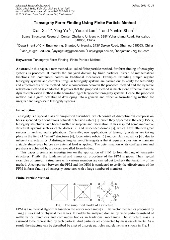 Tensegrity Form-Finding Using Finite Particle Method | Scientific.Net