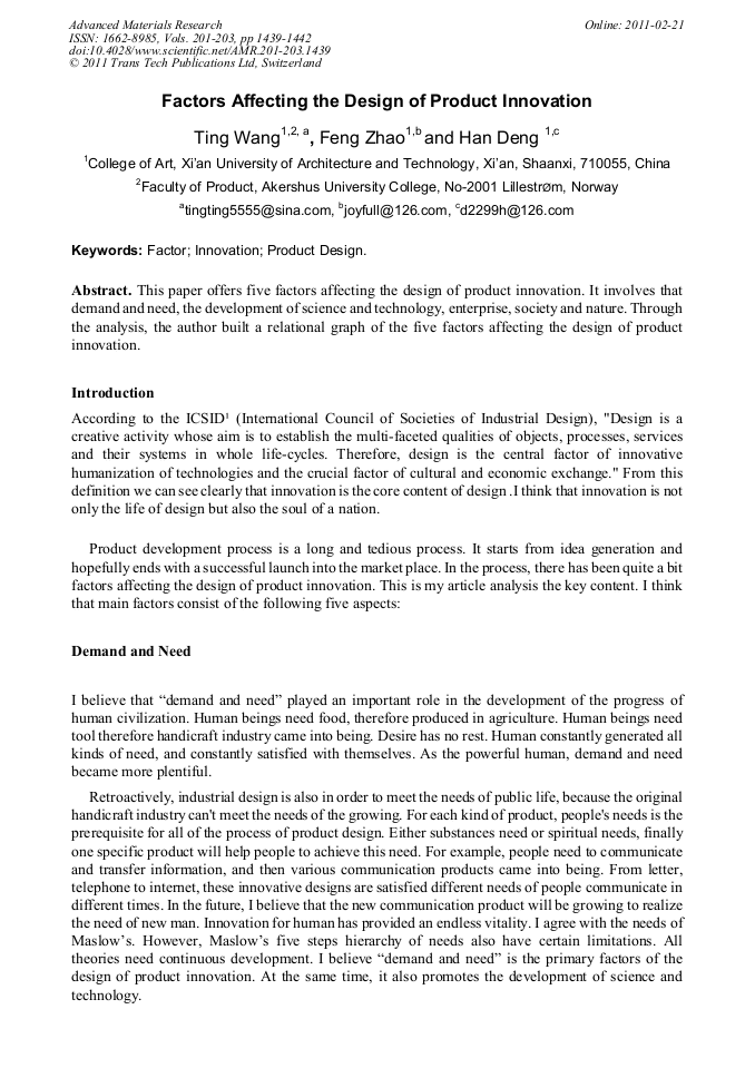 Factors Affecting the Design of Product Innovation | Scientific.Net