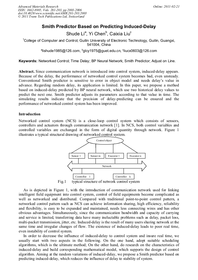Smith Predictor Based on Predicting Induced-Delay | Scientific.Net
