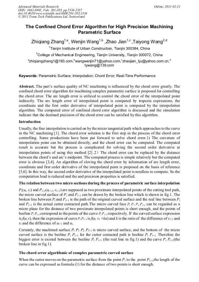 The Confined Chord Error Algorithm for High Precision Machining ...