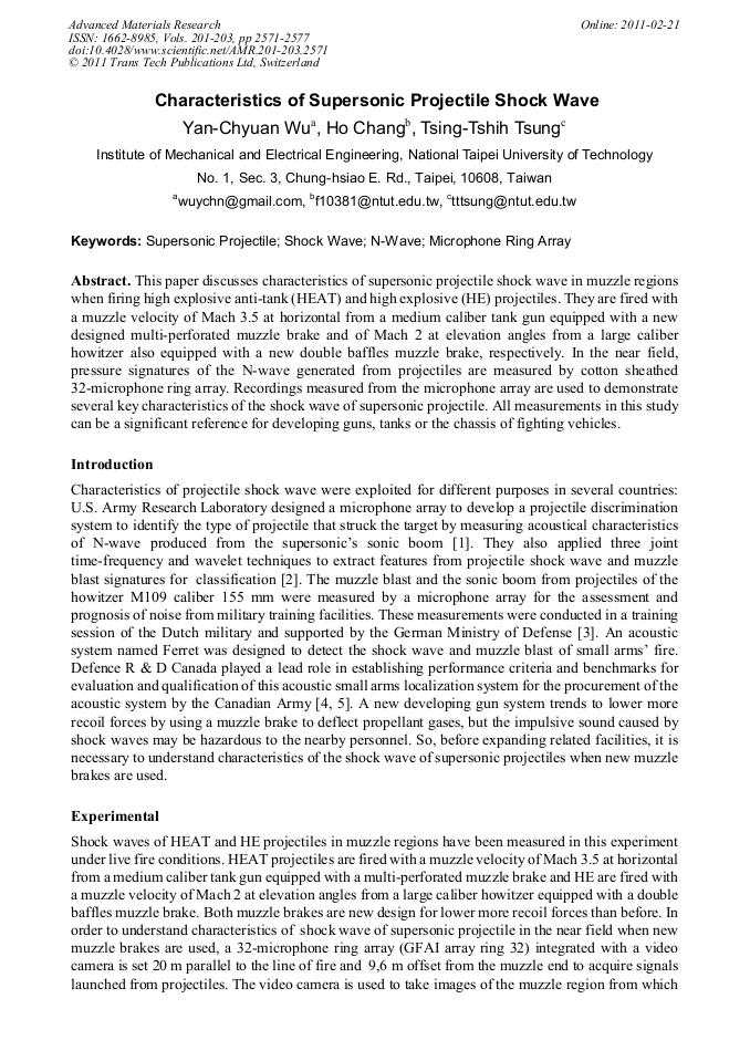 Characteristics of Supersonic Projectile Shock Wave | Scientific.Net