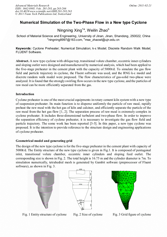 Numerical Simulation of the Two-Phase Flow in a New Type Cyclone ...
