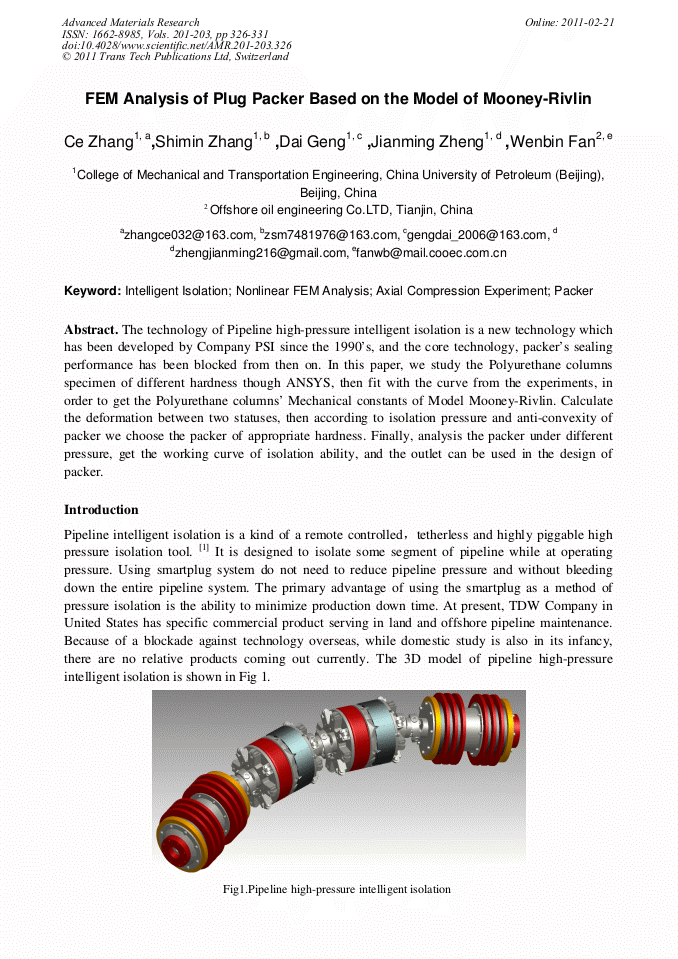 FEM Analysis of Plug Packer Based on the Model of Mooney-Rivlin ...