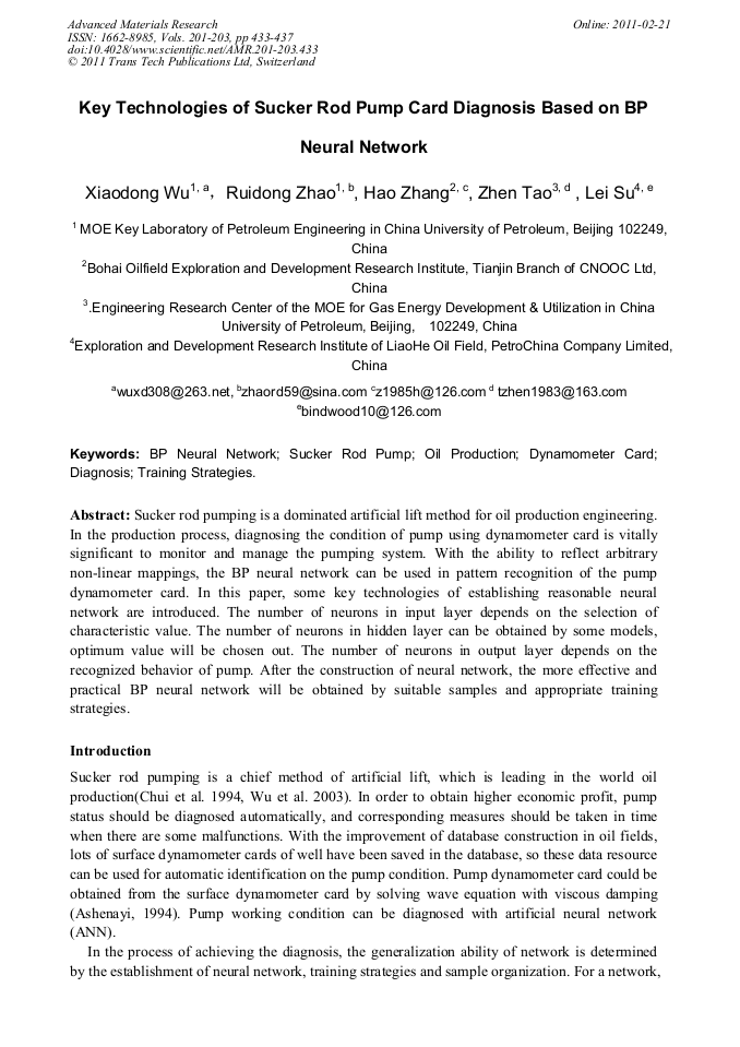 Key Technologies of Sucker Rod Pump Card Diagnosis Based on BP Neural ...