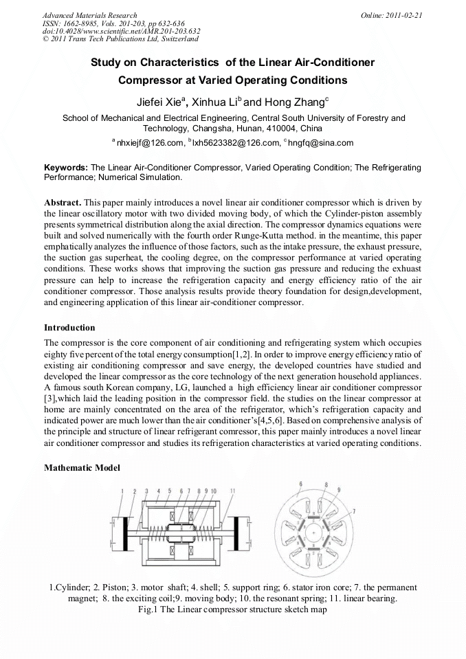 Study on Characteristics of the Linear Air-Conditioner Compressor at ...