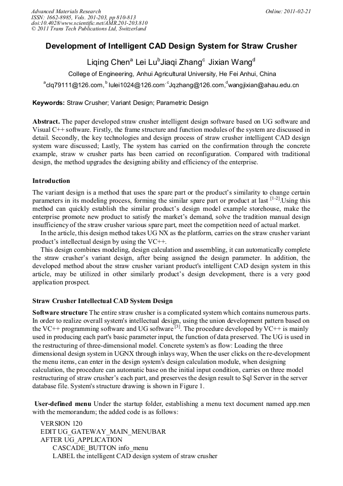 Development of Intelligent CAD Design System for Straw Crusher ...