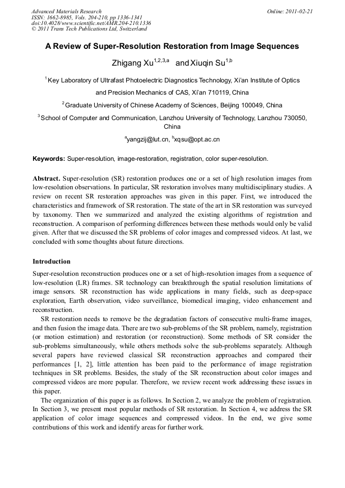 A Review of Super-Resolution Restoration from Image Sequences ...