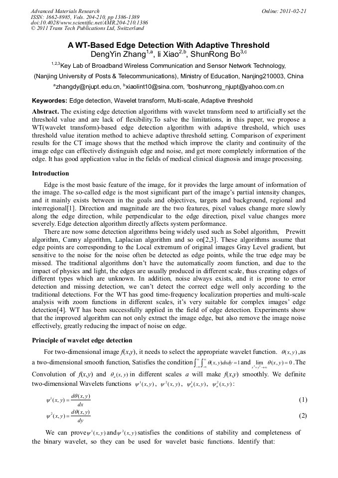 A WT-Based Edge Detection with Adaptive Threshold | Scientific.Net