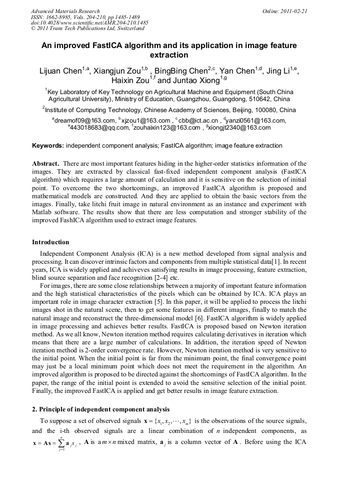 An Improved FastICA Algorithm and its Application in Image Feature ...