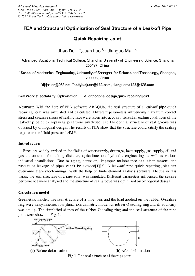 FEA and Structural Optimization of Seal Structure of a Leak-Off Pipe ...