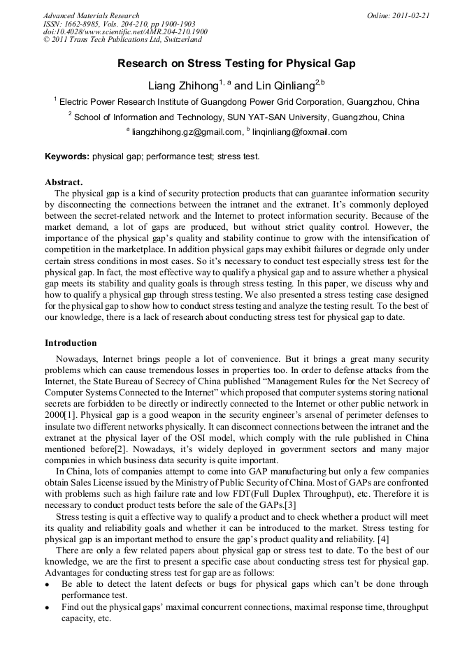Research on Stress Testing for Physical GAP | Scientific.Net