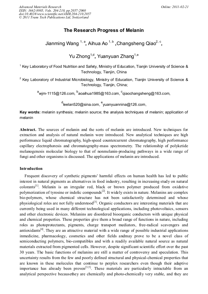 The Research Progress of Melanin | Scientific.Net