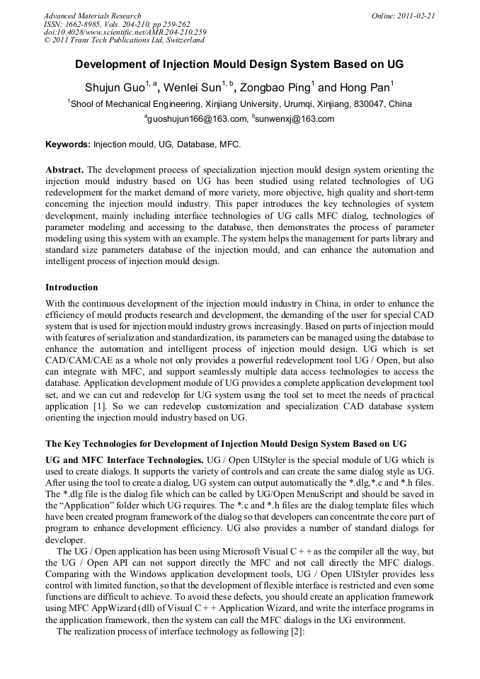 Development of Injection Mould Design System Based on UG | Scientific.Net