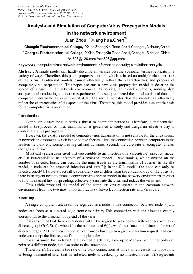 Analysis and Simulation Computer Virus Propagation Models in the Network Environment ...