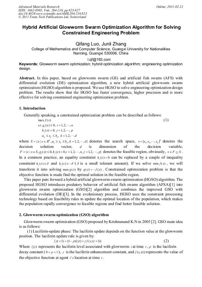 Hybrid Artificial Glowworm Swarm Optimization Algorithm for Solving Constrained Engineering ...