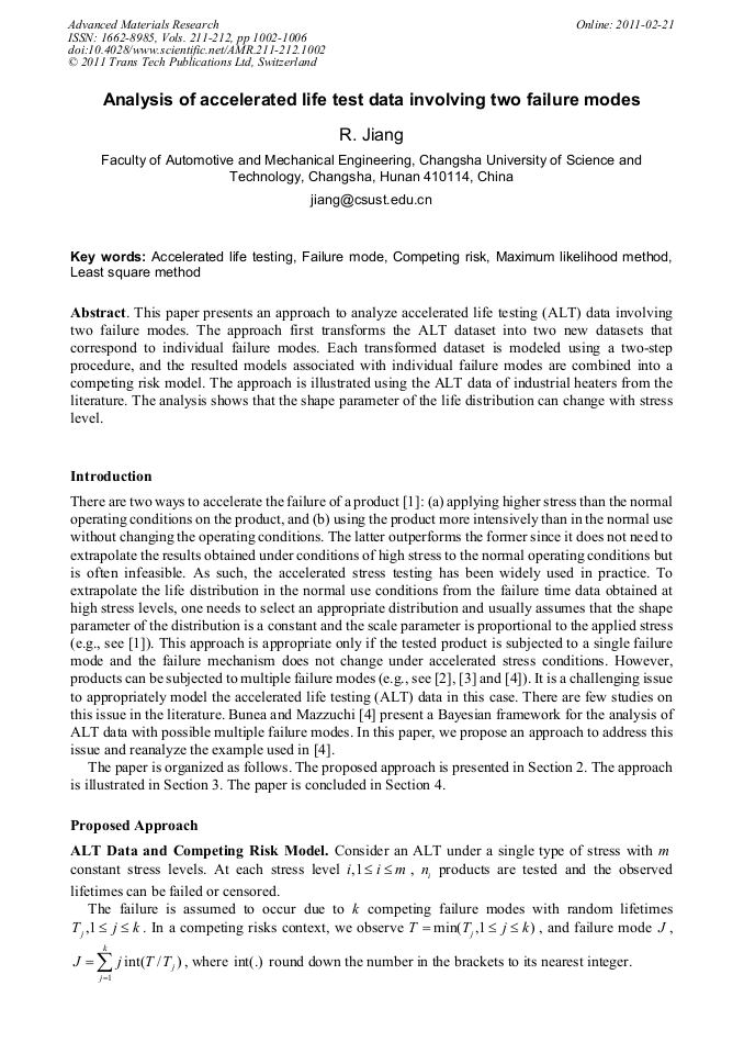 Analysis of Accelerated Life Test Data Involving Two Failure Modes ...